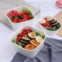China 1200ml Biodegradable Takeaway Bowl White Paper Square Salad Bowls With Lid for sale