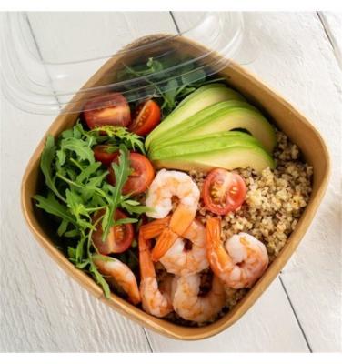China Eco Square Disposable Kraft Paper Salad Bowl Brown Color 1400ml for sale