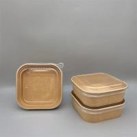 China Eco Square Disposable Kraft Paper Salad Bowl Brown Color 1400ml for sale
