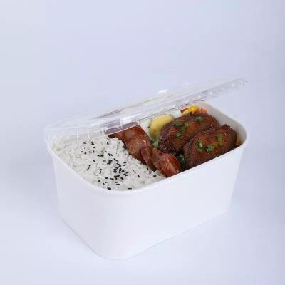China Salad Take Away Rectangle Paper Bowl Disposable With Lid for sale