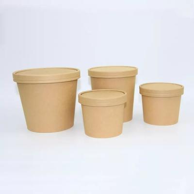 China 8oz Disposable Fast Food Container Brown Kraft Hot Soup Paper Bowl And Cup for sale