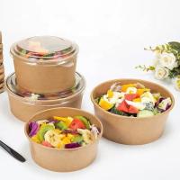 China Disposable Take Away Kraft Paper Salad Bowl With PET Lid Kraft Paper Bowl for sale