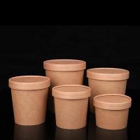 China Factory Custom Logo PE PLA Coated Brown Hot Soup Containers And Grease Resistant Disposable Kraft Paper Soup Bowl for sale