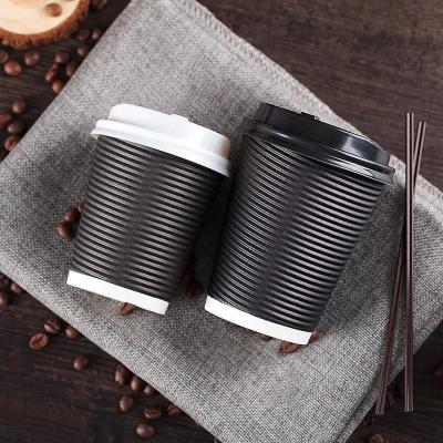 China Fashion And High-end Appearance Black 22oz 630ml Paper Ripple Cups For Coffee Shop for sale