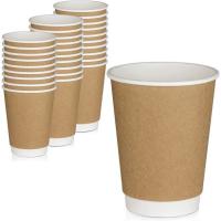 China Restaurant Take Away 500ml Disposable Paper Water Cups Kraft Brown Double Wall Insulated To Go Coffee Cups for sale