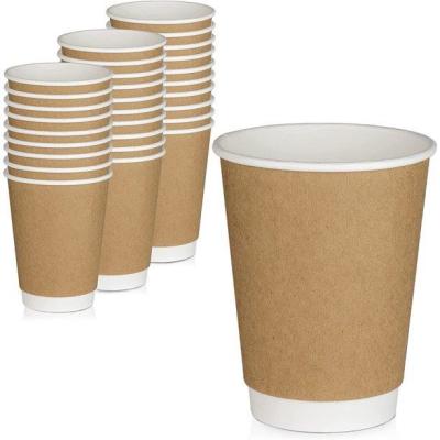 China Restaurant Take Away 500ml Disposable Paper Water Cups Kraft Brown Double Wall Insulated To Go Coffee Cups for sale