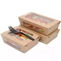 China Rectangle Food Grade 29oz Disposable Paper Bowls Take Away Paper Salad Boxes Packaging For Restaurant for sale