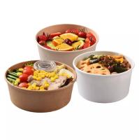 China Take Away Soup PLA Kraft Paper Salad Bowl Logo Printed Disposable Paper Salad Bowl With Lid for sale