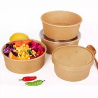 China Custom Shaped Biodegradable 30oz Disposable Kraft Paper Sugarcane Bagasse Fruit Paper Salad Packing Bowl With Lid for sale