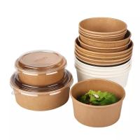 China PE Lined Disposable 850ml Kraft Paper Salad Bowl Compostable To Go Food Container Salad Packaging Hot Food Containers for sale