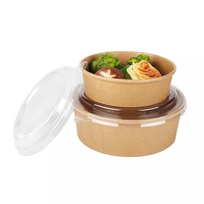 China PE Lined Disposable 850ml Kraft Paper Salad Bowl Compostable To Go Food Container Salad Packaging Hot Food Containers for sale