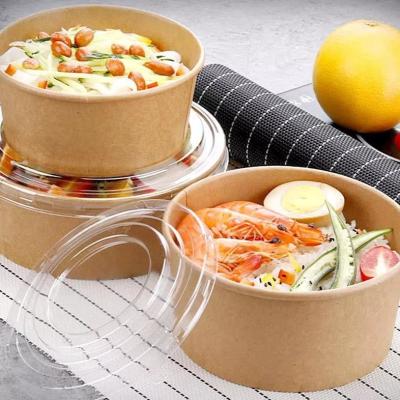China Eco Friendly Round Kraft Disposable Paper Packaging Salad Bowl Flexo Printing Recyclable 20oz Eco Friendly Paper Bowls for sale