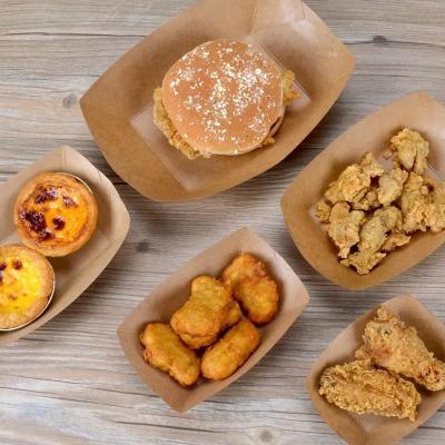 China Food Grade Greaseproof Snack Packaging Disposable Paper Tray Eco Friendly Brown Food 7oz Kraft Paper Bowls for sale