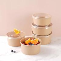 China Ice Cream Brown Eco Friendly 9oz Kraft Paper Salad Bowl Salad Paper Bowl With Lid Paper Doggy Box for sale