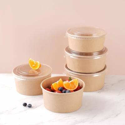 China Ice Cream Brown Eco Friendly 9oz Kraft Paper Salad Bowl Salad Paper Bowl With Lid Paper Doggy Box for sale