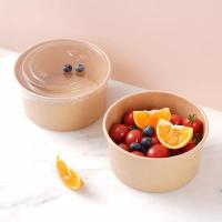 China Ice Cream Brown Eco Friendly 9oz Kraft Paper Salad Bowl Salad Paper Bowl With Lid Paper Doggy Box for sale