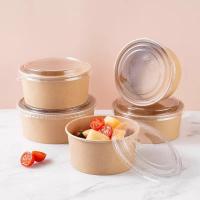 China Ice Cream Brown Eco Friendly 9oz Kraft Paper Salad Bowl Salad Paper Bowl With Lid Paper Doggy Box for sale