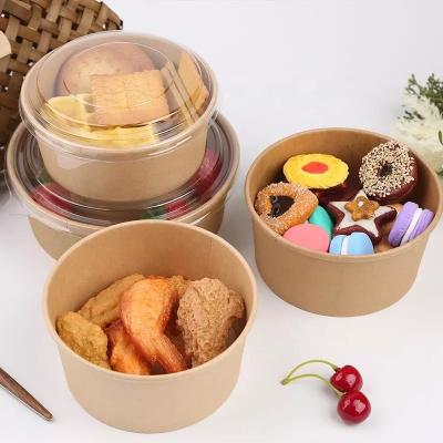 China Beverage Food Catering 28ozWholesale Kraft Paper Bowl Light Food Salad Bowl Thickened Disposable Paper Bowl Round for sale
