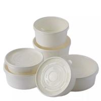 China 30oz Fast Food Storage Disposable Food Lunch Package White Paper Bowl Cup With Plastic Lid for sale