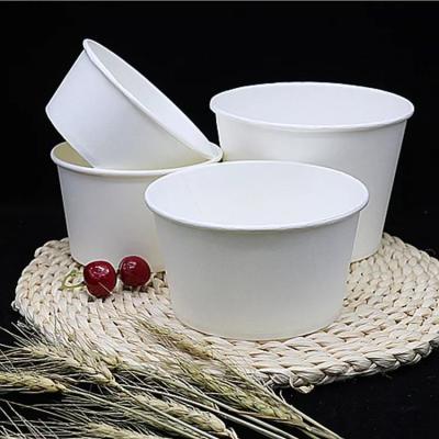 China 30oz Fast Food Storage Disposable Food Lunch Package White Paper Bowl Cup With Plastic Lid for sale
