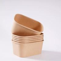 China Biodegradable Food Containers Lunch Box Rectangular Rectangle White Disposable Kraft Paper Bowl for sale