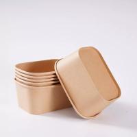 China Biodegradable Food Containers Lunch Box Rectangular Rectangle White Disposable Kraft Paper Bowl for sale