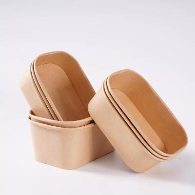 China Biodegradable Food Containers Lunch Box Rectangular Rectangle White Disposable Kraft Paper Bowl for sale