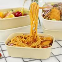 China 26oz Custom Eco-friendly Disposable Take Away Rectangle Kraft Paper Food Packing Bowl for sale