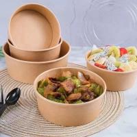 China Degradable Environmental Food Grade Custom Printed Disposable Kraft Paper Bowl Salad Paper Bowl for sale
