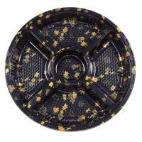 China Clear Plastic Sushi Box Black Pattern Golden Maple Leaf 5 Compartments With Lid for sale