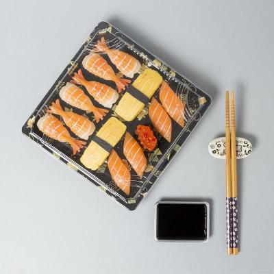 China Square Japanese Disposable Plastic Food Container Party Takeaway Sushi Trays With Lid for sale