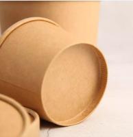 China Logo Printing Disposable Kraft Paper Soup Bowl for Snacks Noodle Takeaway Packaging for sale