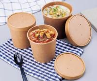 China Logo Printing Disposable Kraft Paper Soup Bowl for Snacks Noodle Takeaway Packaging for sale