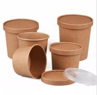 China Logo Printing Disposable Kraft Paper Soup Bowl for Snacks Noodle Takeaway Packaging for sale