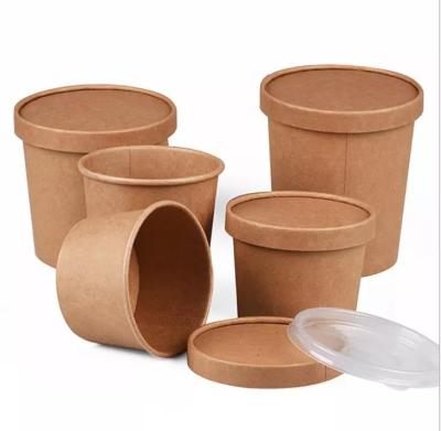 China Logo Printing Disposable Kraft Paper Soup Bowl for Snacks Noodle Takeaway Packaging for sale