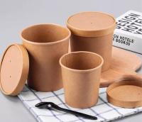 China Logo Printing Disposable Kraft Paper Soup Bowl for Snacks Noodle Takeaway Packaging for sale