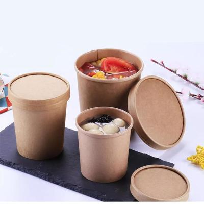 China Custom Food Grade Disposable Kraft Paper Soup Cup Salad Paper Bowl 26oz for sale