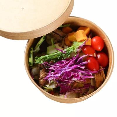 China Disposable Takeaway Kraft Paper Salad Bowl Fast Food Lunch 350ml for sale