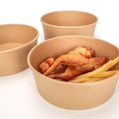 China Waterproof Food Grade Kraft Paper Bowl 25oz Disposable Brown Takeout 750ML for sale