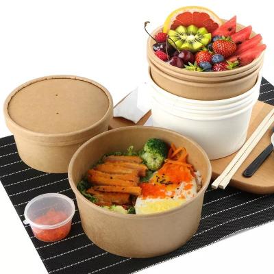 China Restaurant Round Kraft Paper Takeaway Salad Bowl 1000ML With Transparent Lid for sale