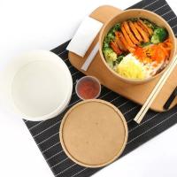 China Restaurant Round Kraft Paper Takeaway Salad Bowl 1000ML With Transparent Lid for sale