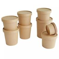 China Brown Disposable Paper Soup Bowl Takeout Round Paper Soup Cup With Lids for sale