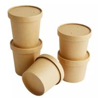China Brown Disposable Paper Soup Bowl Takeout Round Paper Soup Cup With Lids for sale