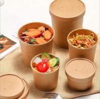 China Brown Disposable Paper Soup Bowl Takeout Round Paper Soup Cup With Lids for sale