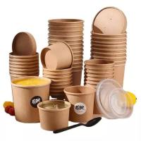 China 8oz Disposable Fast Food Container Brown Kraft Hot Soup Paper Bowl And Cup for sale