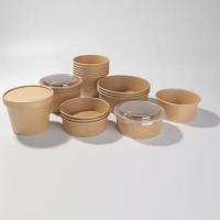 China 1200ml Eco Friendly Disposable Bowls With Lids Kraft Paper Color Salad Bowl for sale