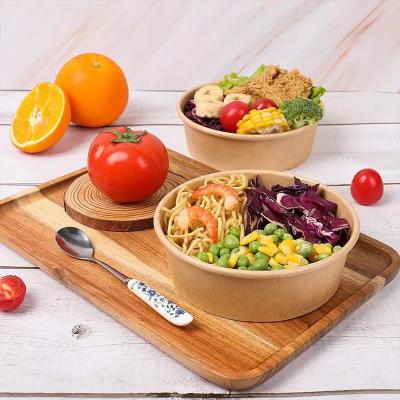 China 1200ml Eco Friendly Disposable Bowls With Lids Kraft Paper Color Salad Bowl for sale