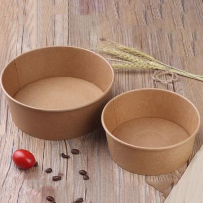 China Custom Recyclable Kraft Paper Salad Bowls Brown Kraft Soup Paper Bowls With Lids for sale