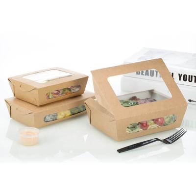 China Disposable Food Grade Rectangle 8oz Kraft Paper Bowls Salad Box for sale
