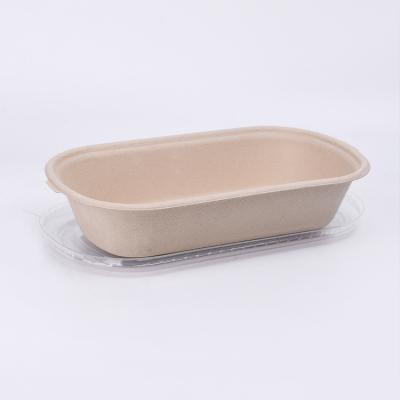 China Cheese Rectangular 1300ml Disposable Paper Soup Bowls Biodegradable Salad Food Container Bagasse Box With Lid Cover for sale